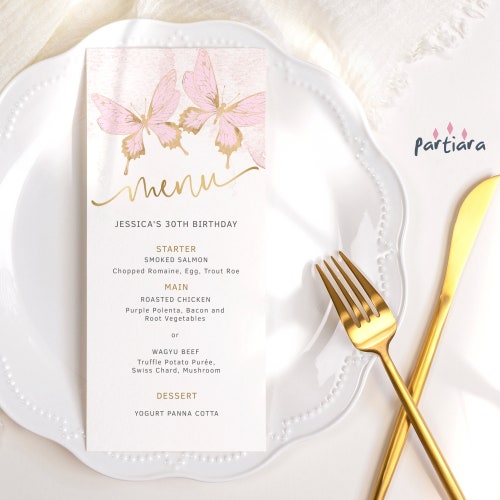 Butterflies Menu Card Editable Template Girl Baby Shower 1st - Etsy