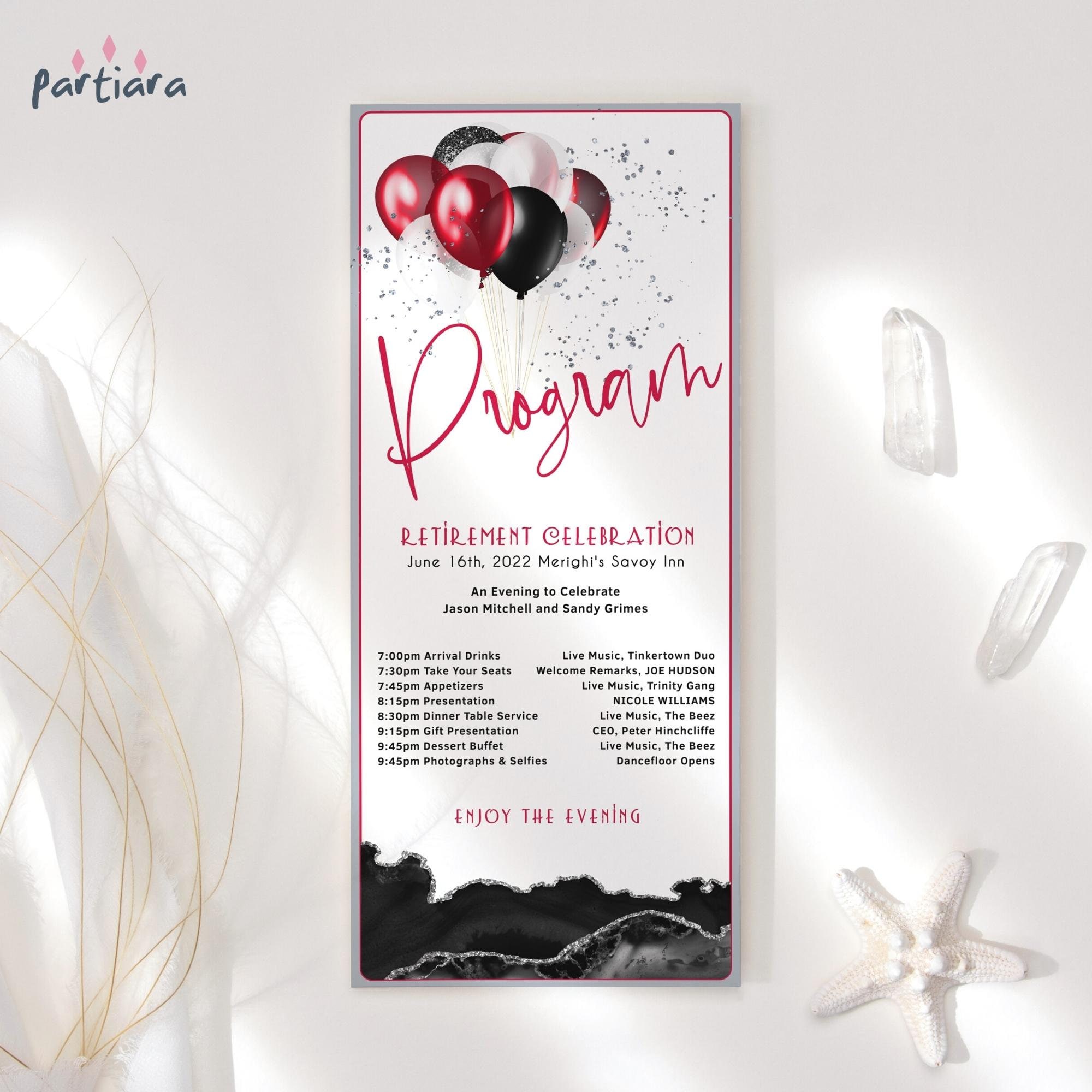 Red Black Silver Program Card Printable Men or Ladies - Etsy