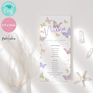 EDITABLE Butterflies Menu Card Template Printable Baby Shower Table ...