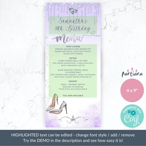 Purple Diamond Menu, 80th Birthday Menus, Lilac Silver Ladies Dinner ...