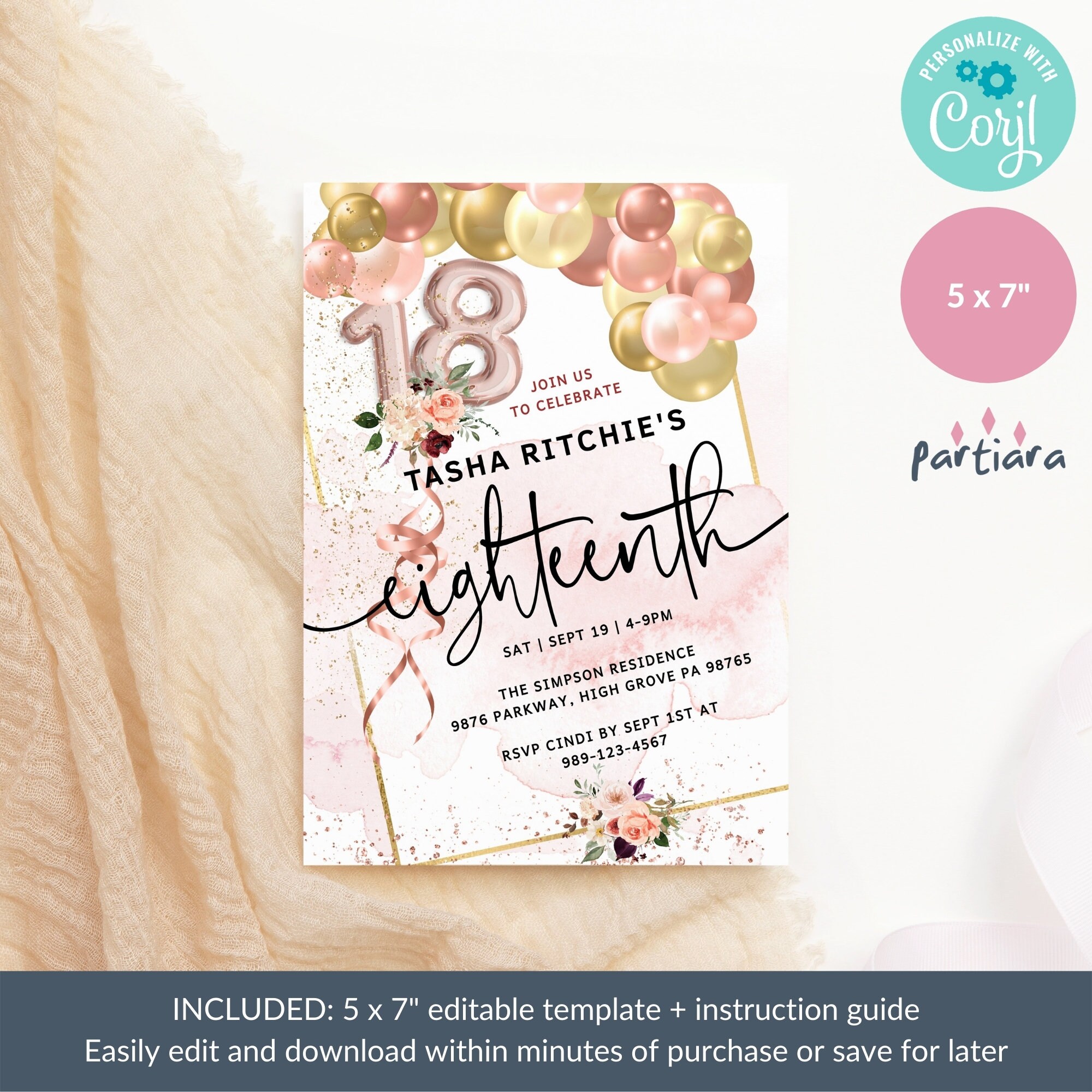 18th Birthday Invitation Girl Rose Gold Blush Pink Balloons - Etsy
