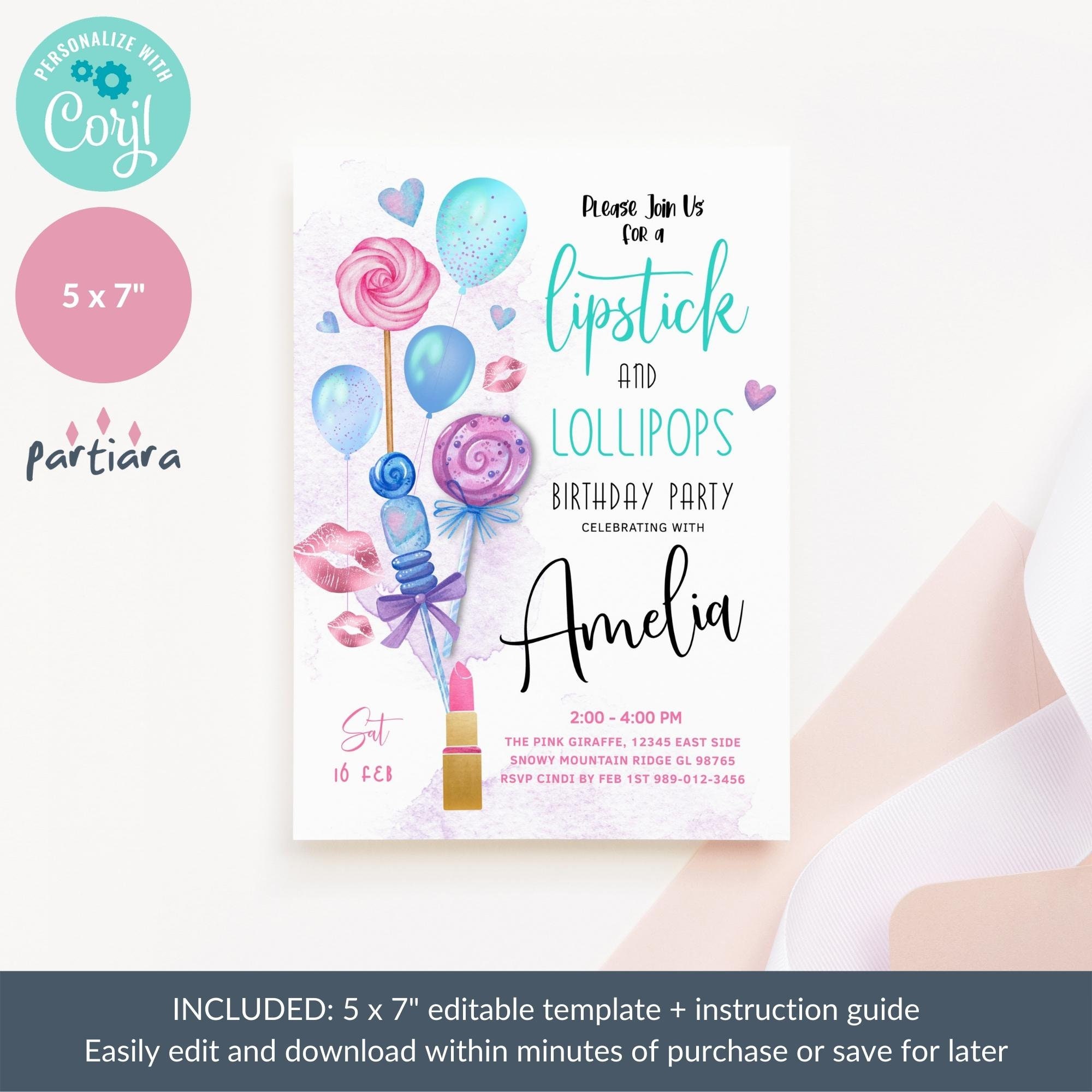 Pamper Birthday Party Invitation Girl Printable Candy Lipstick - Etsy