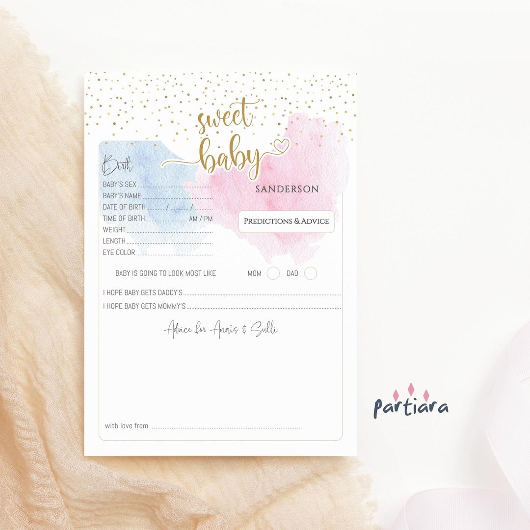 Gender Reveal Game Prediction Cards Printable, Baby Shower Games Wishes ...