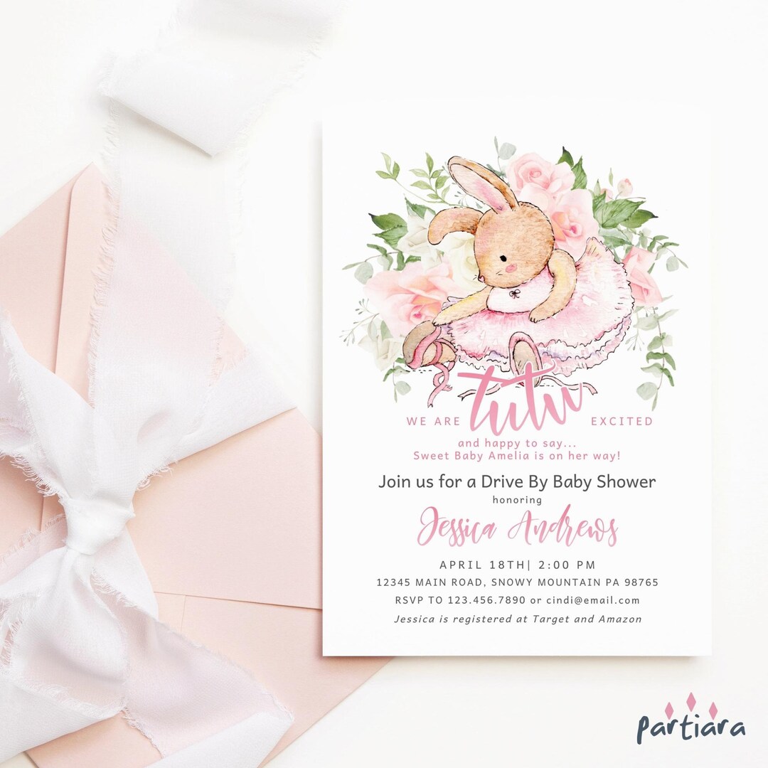 Baby Shower Bunny Invitation Template, Girls Tutu Invite Printable ...