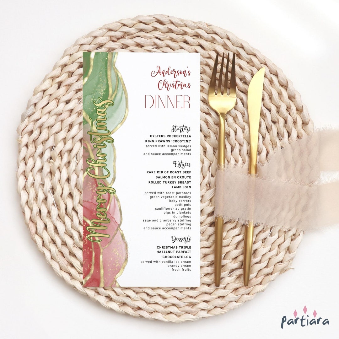 Christmas Dinner Menus Printable, Editable Christmas Party Table Menu ...