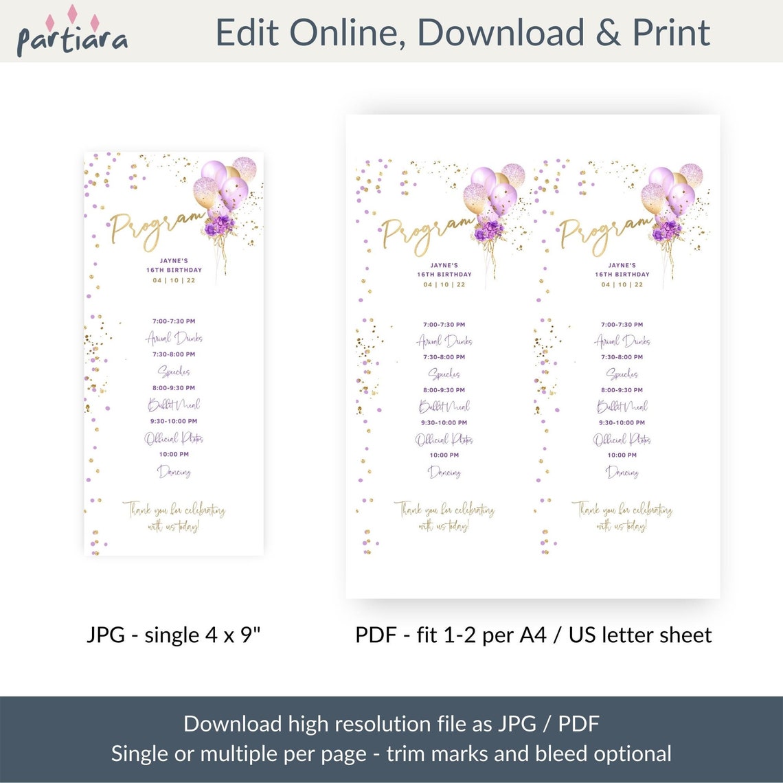 Ladies Program Card Editable Template Birthday Programs - Etsy