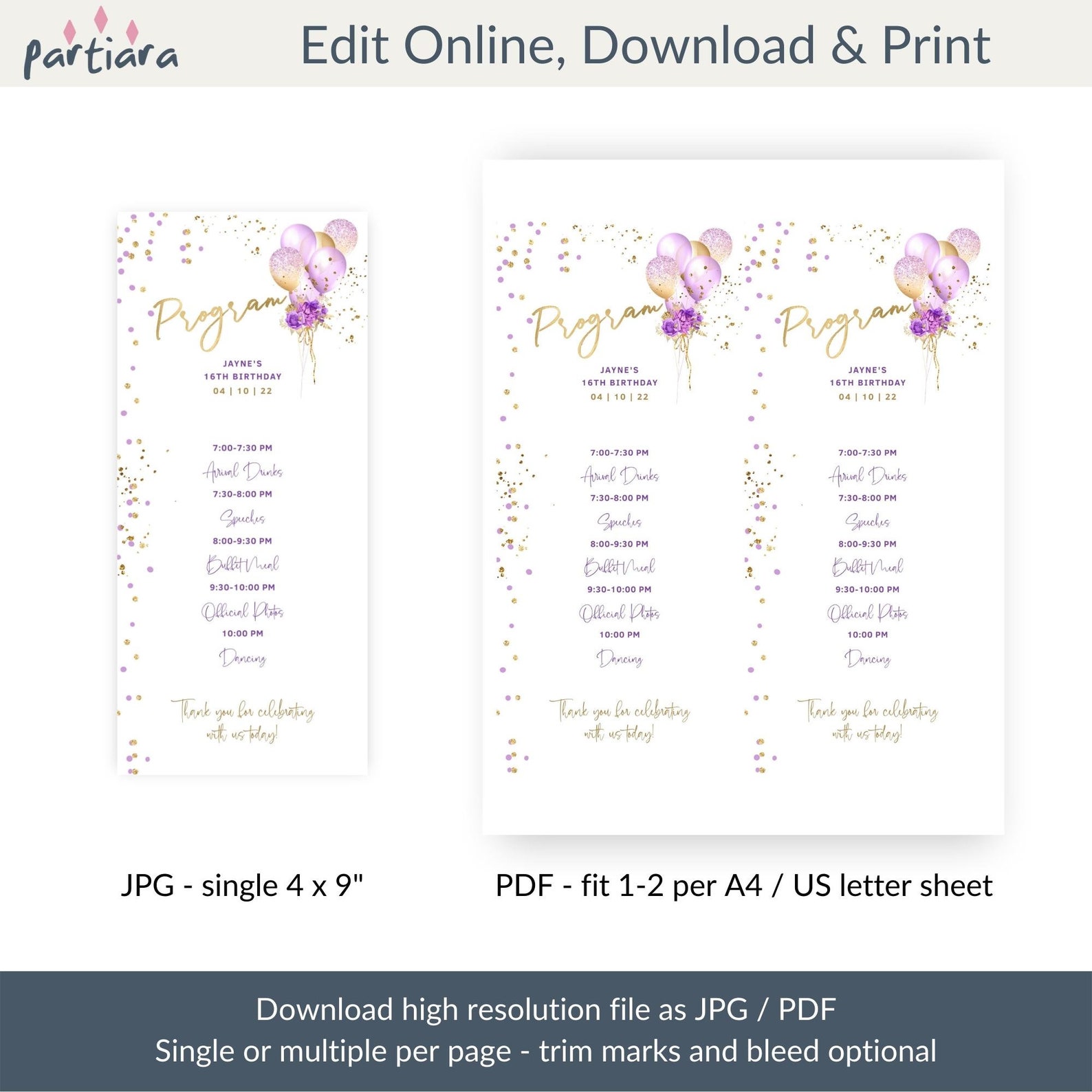 Ladies Program Card Editable Template Birthday Programs - Etsy