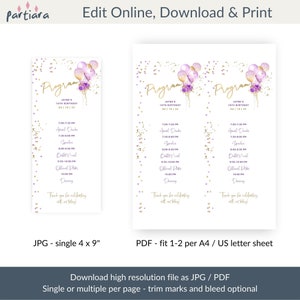 Ladies Program Card Editable Template Birthday Programs Printable ...