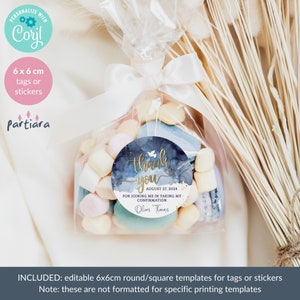 Boy Confirmation Favor Tag Printable, Blue Gold Thank You Gift Tags ...