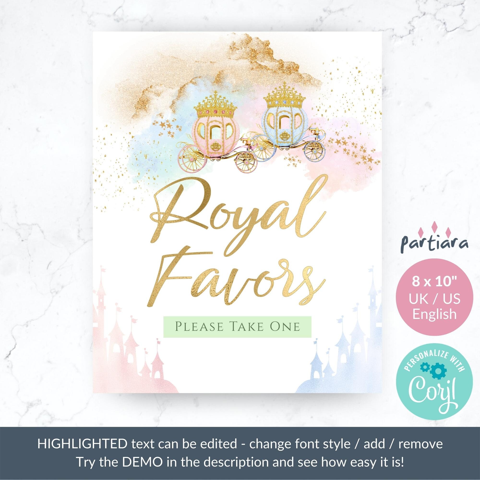 Royal 1st Birthday Princess Favors Sign Printable Fairytale - Etsy