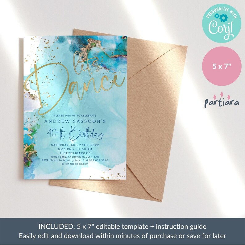 Lets Dance Party Invitation Printable Birthday Dinner Drinks - Etsy