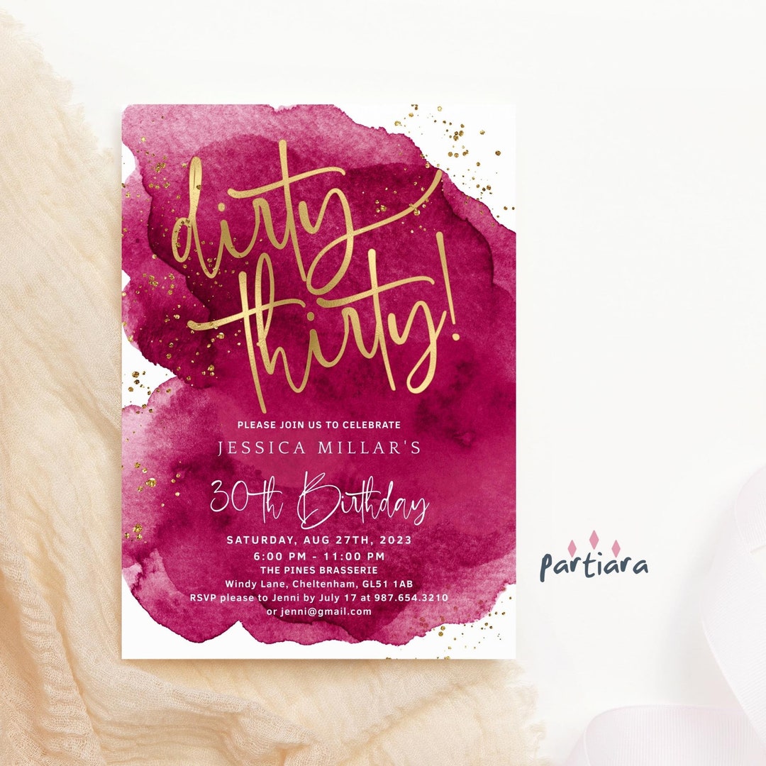 Dirty Thirty Invitation, 30th Birthday Invite Printable, Ladies Dinner ...