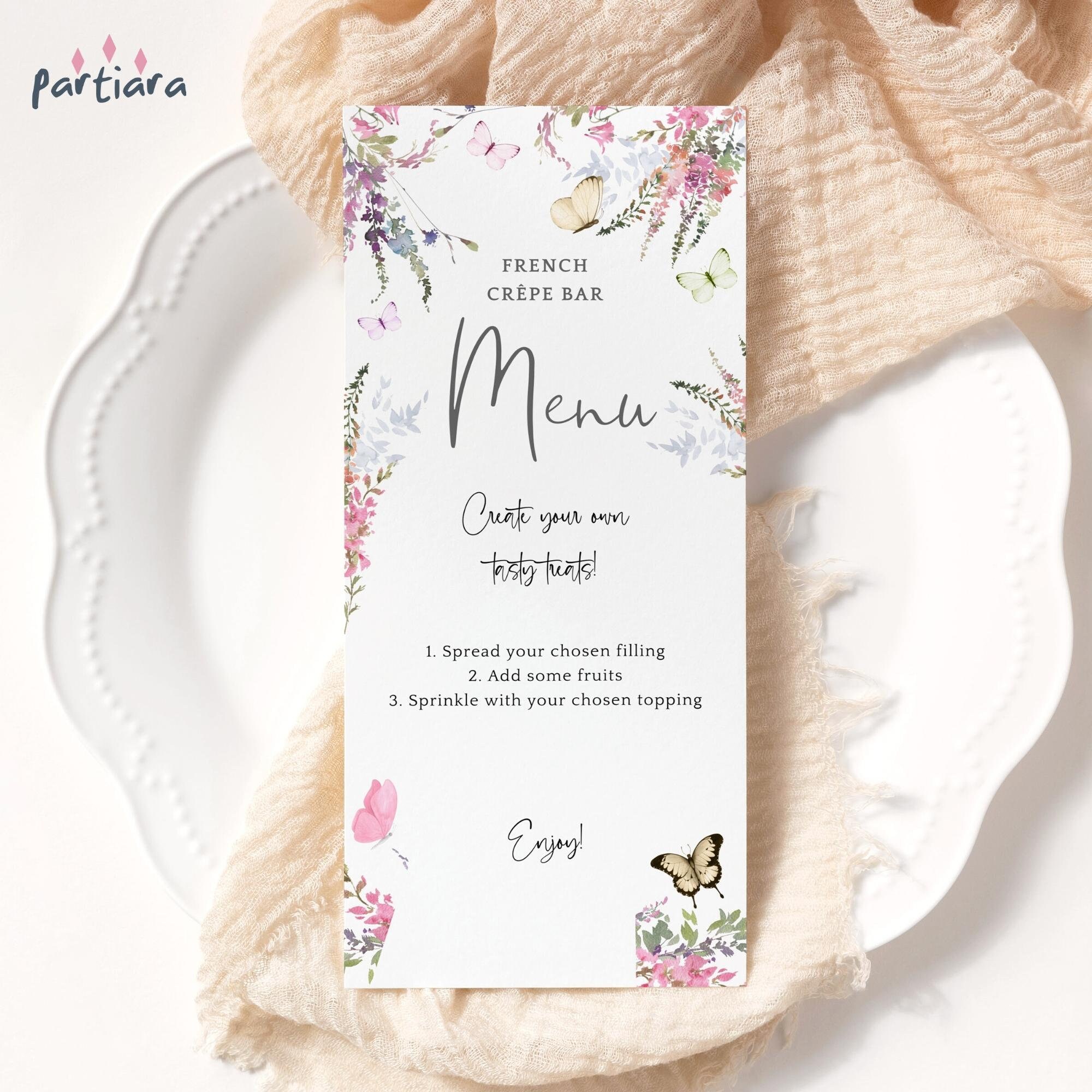 Wildflower Butterfly Menu Bridal Shower Butterflies Brunch - Etsy