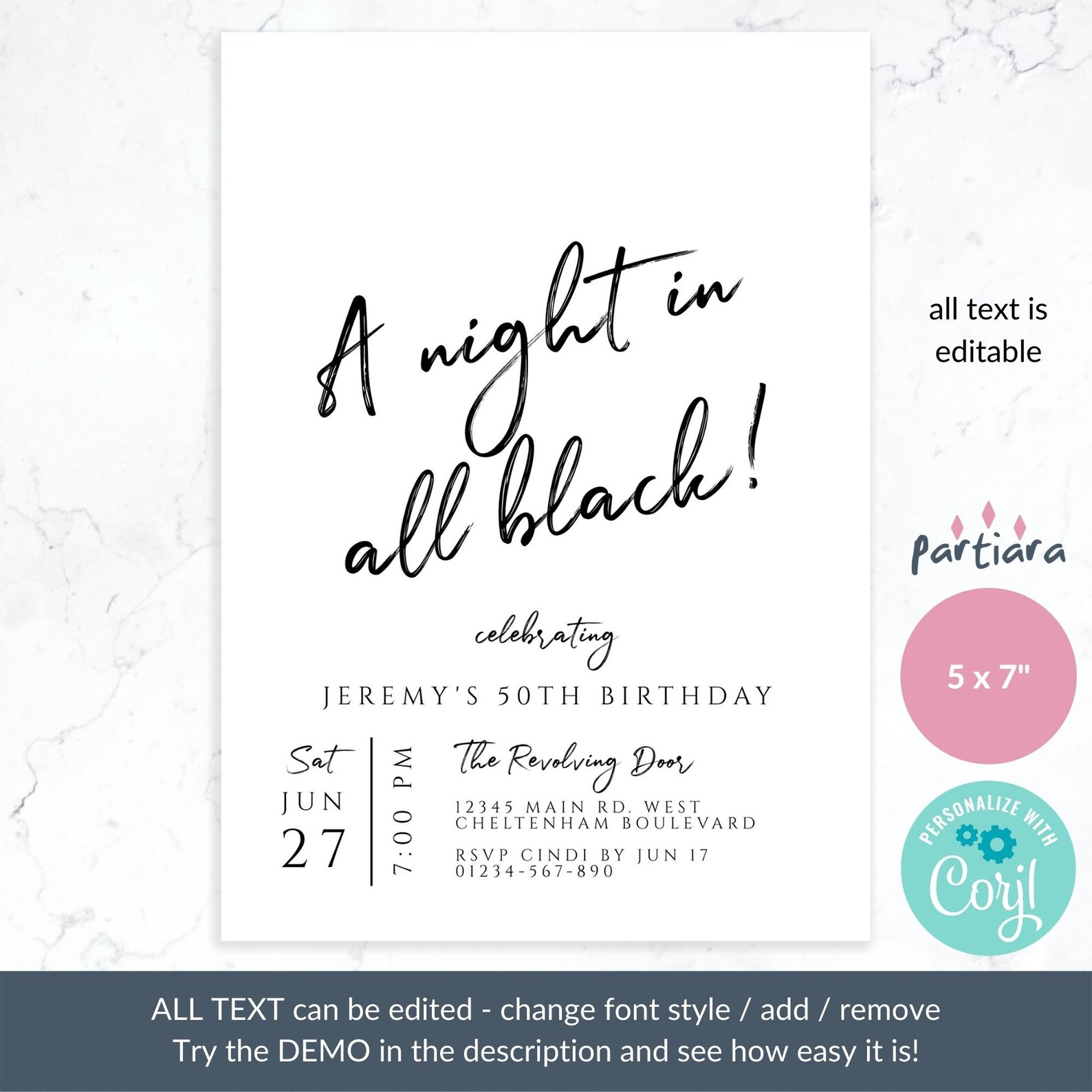 All Black Birthday Invitation Printable A Night in All Black Dinner ...