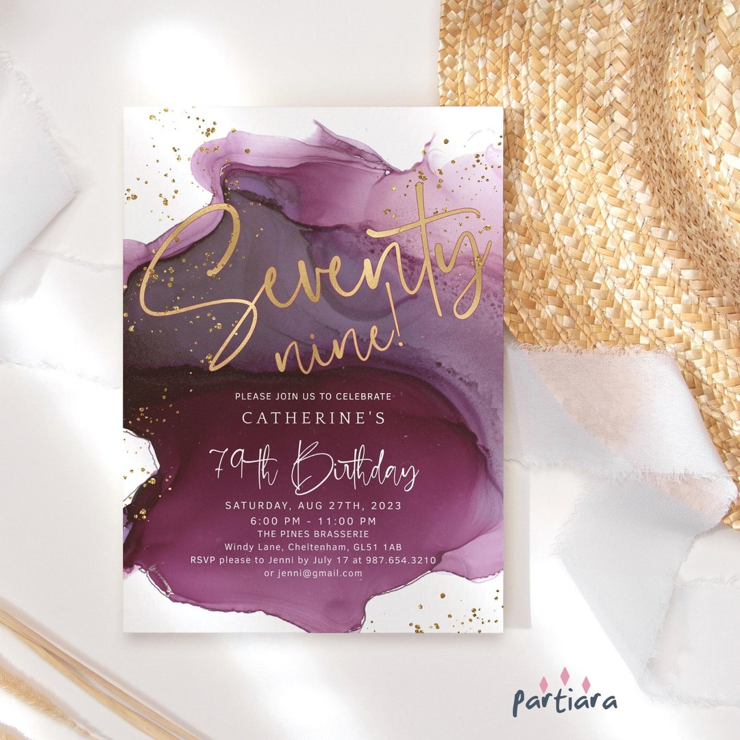 Maroon Birthday Invitation 79th Party Invites Printable, Mens Surprise ...