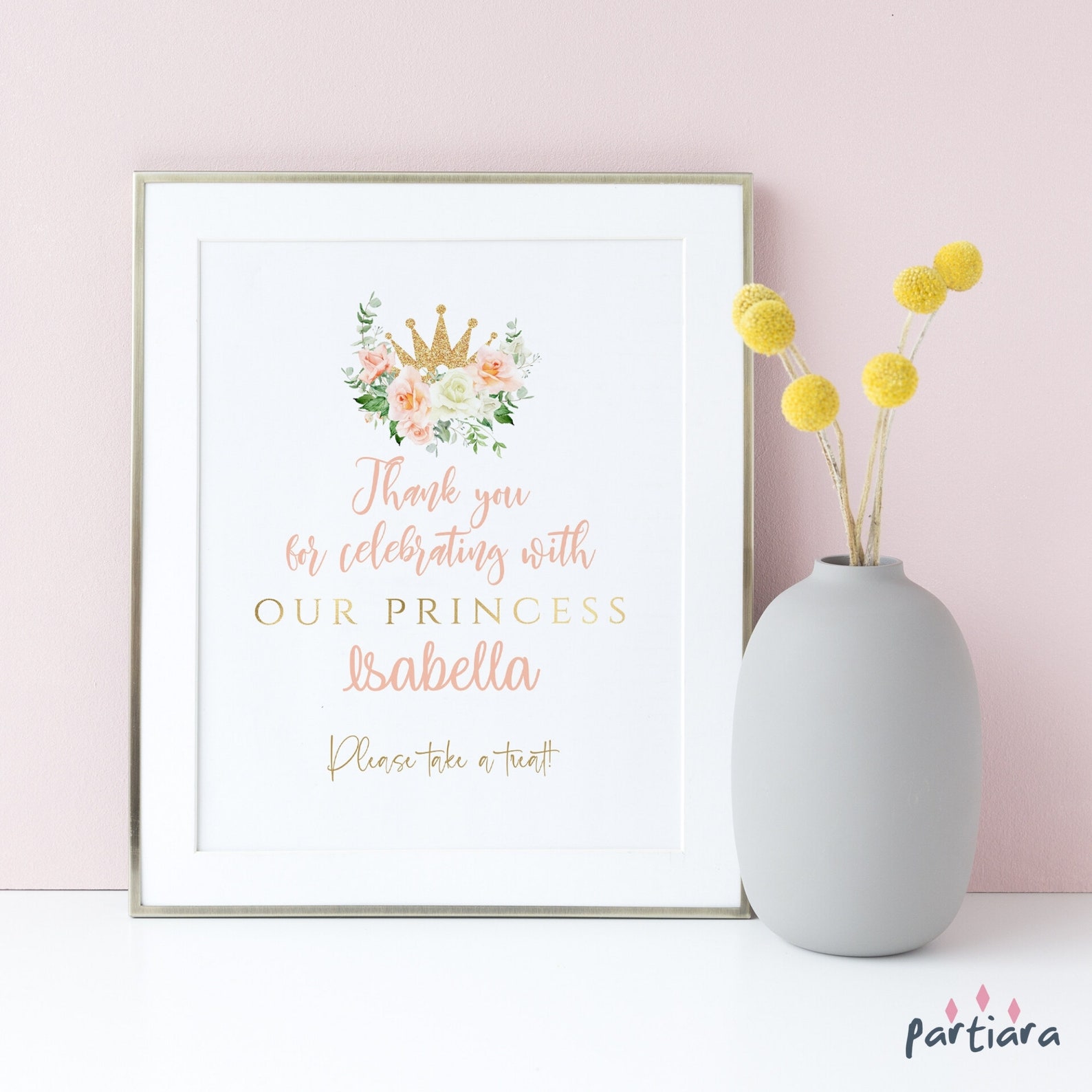 Baby Princess Party Favor Sign Girl Baby Shower Floral Tiara Favors ...