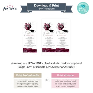 Editable Graduation Menu Template Maroon Silver Grad Dinner Party Table ...