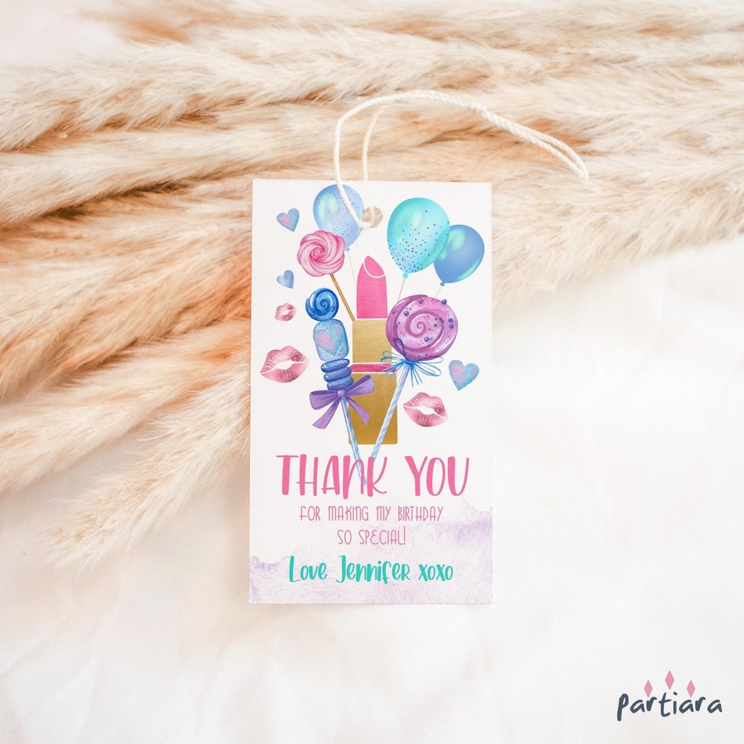 Girls Pamper Party Tag Editable Template: Birthday Makeup Glamor Thank ...