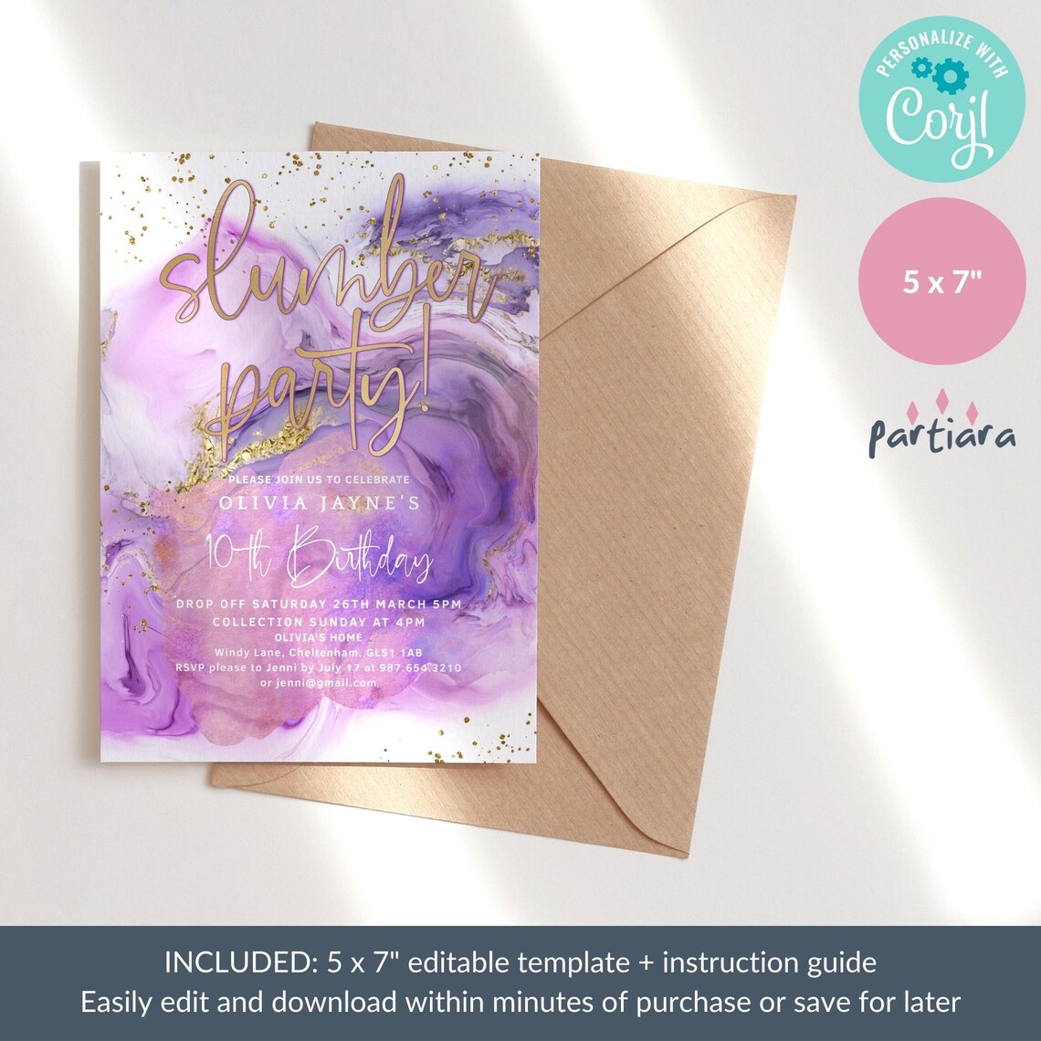 Girl Birthday Slumber Party Invite Sleepover Invitations Digital ...