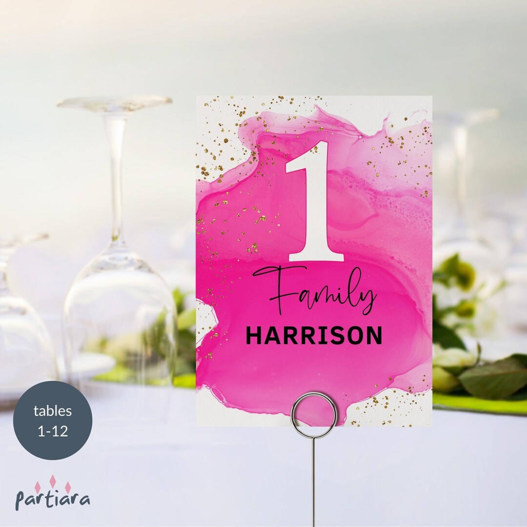 Pink Table Number Printable, Hot Pink Table Numbers Digital Download ...
