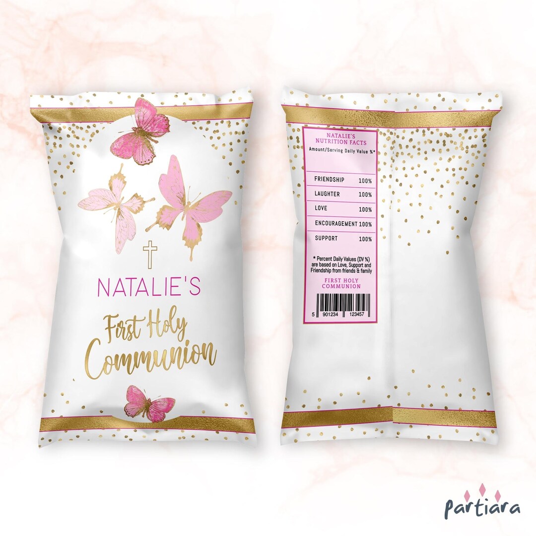 Butterfly Chip Bag Template, First Holy Communion Party Favor Labels ...