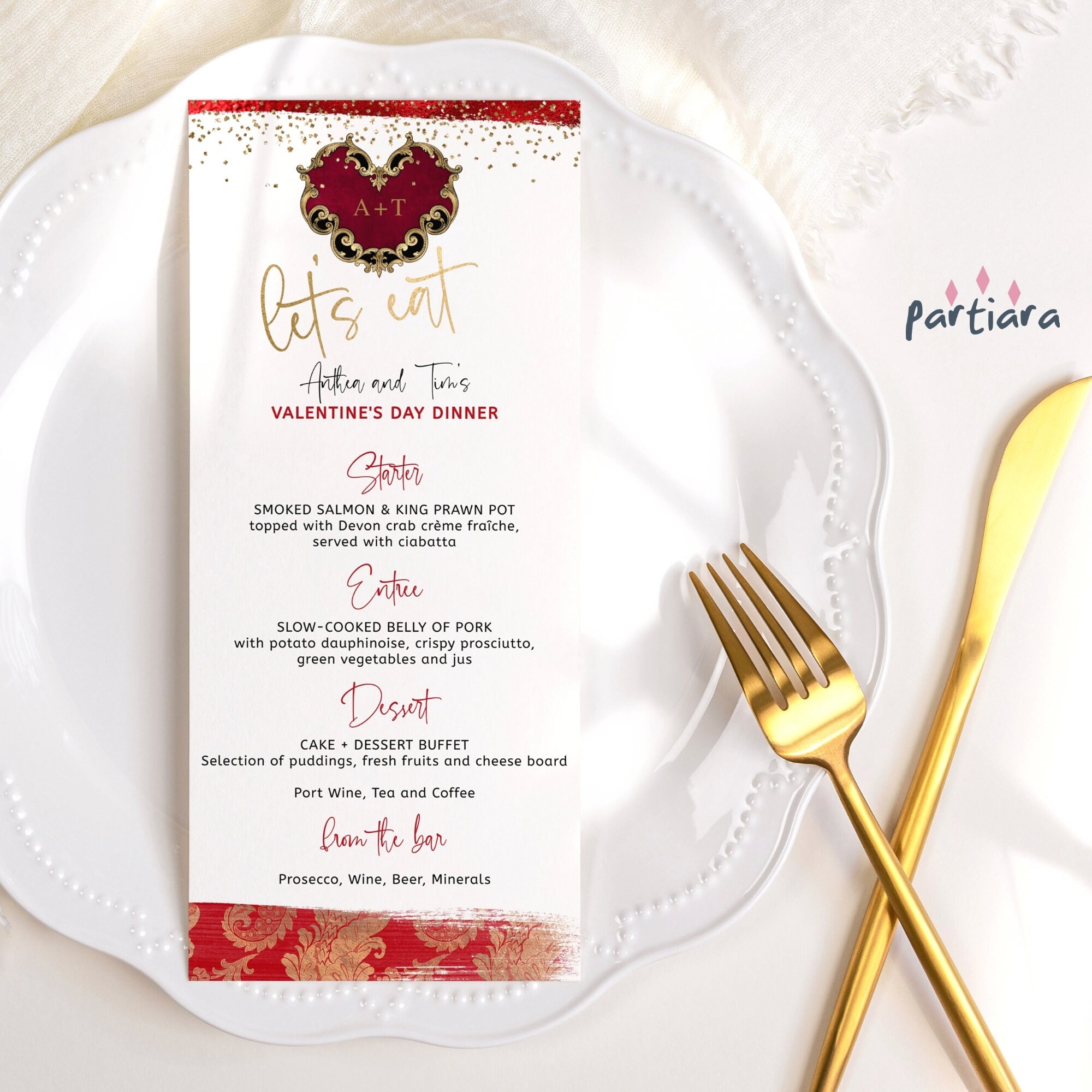 Red Gold Baroque Menu Card Printable Ladies Dinner Party Slim - Etsy