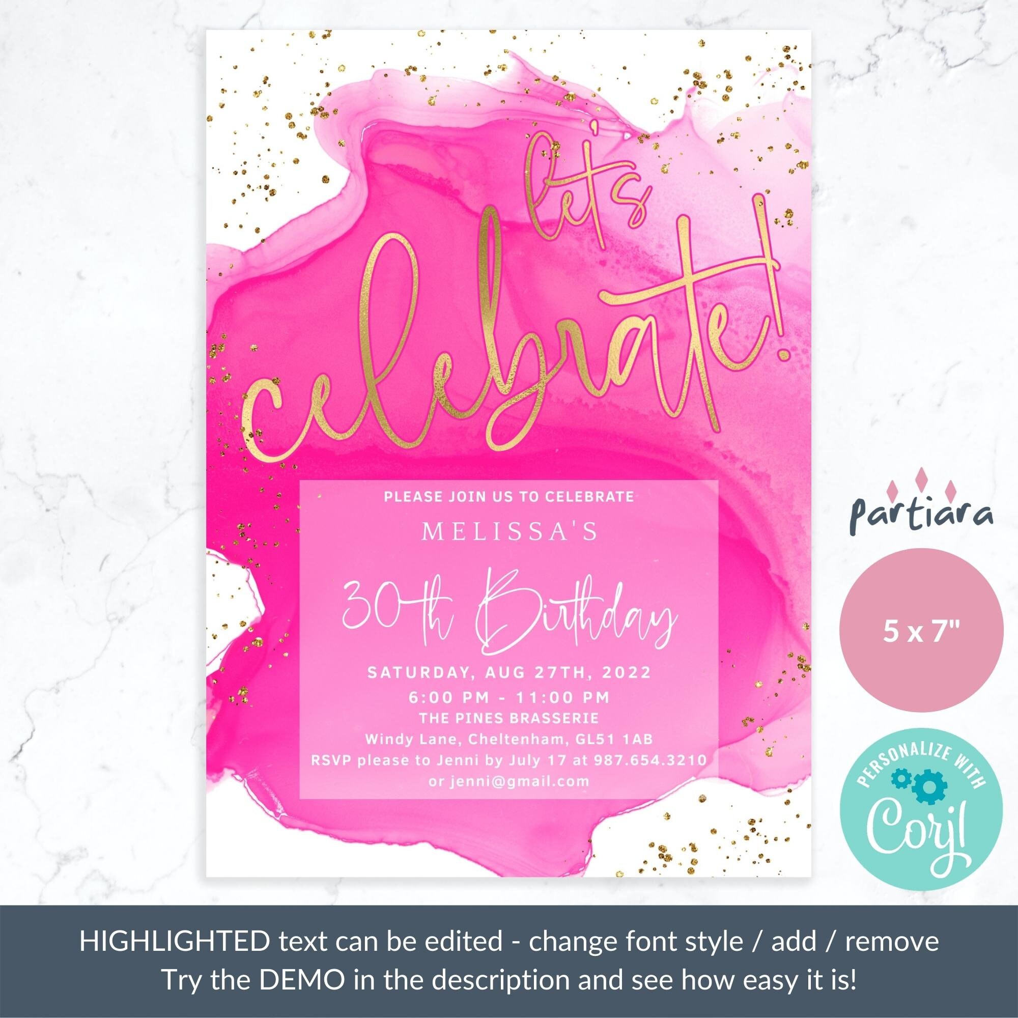 Editable Hot Pink Ladies Birthday Invitation Template Digital - Etsy