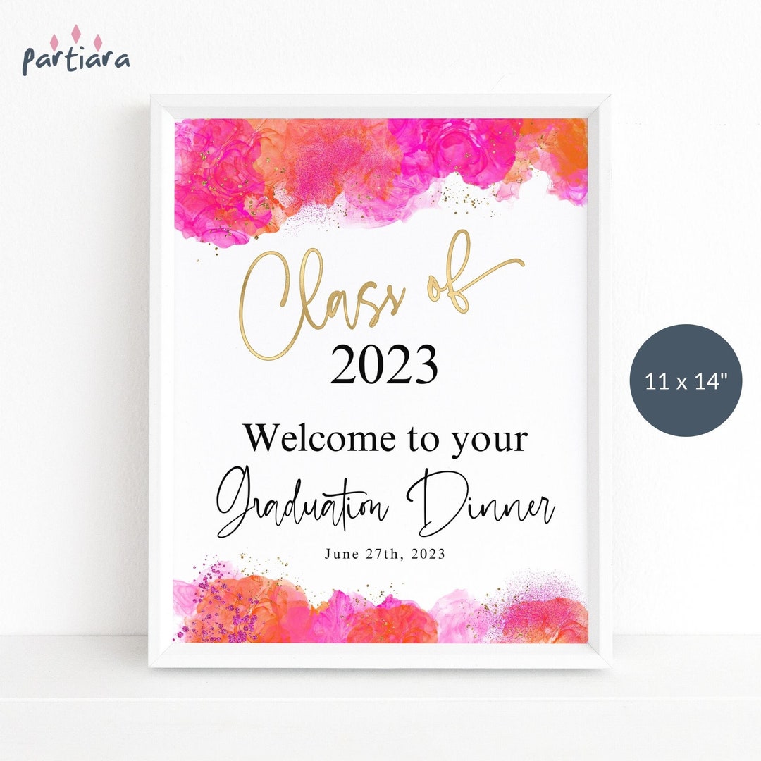 Pink Orange Graduation Sign Class of 2023 Welcome Poster 11x14 Editable ...