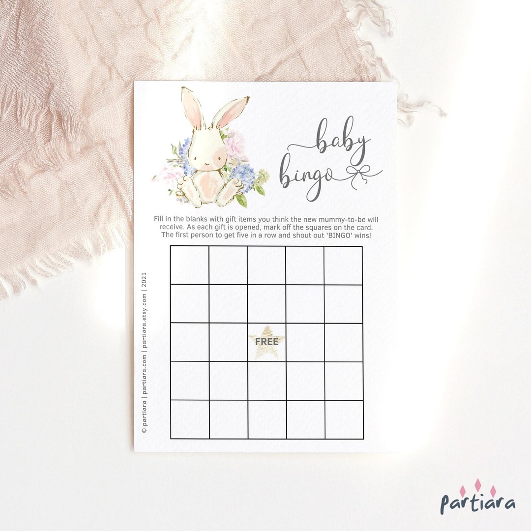 Editable Baby Bunny Bingo Game Card Template Baby Shower Party Games ...