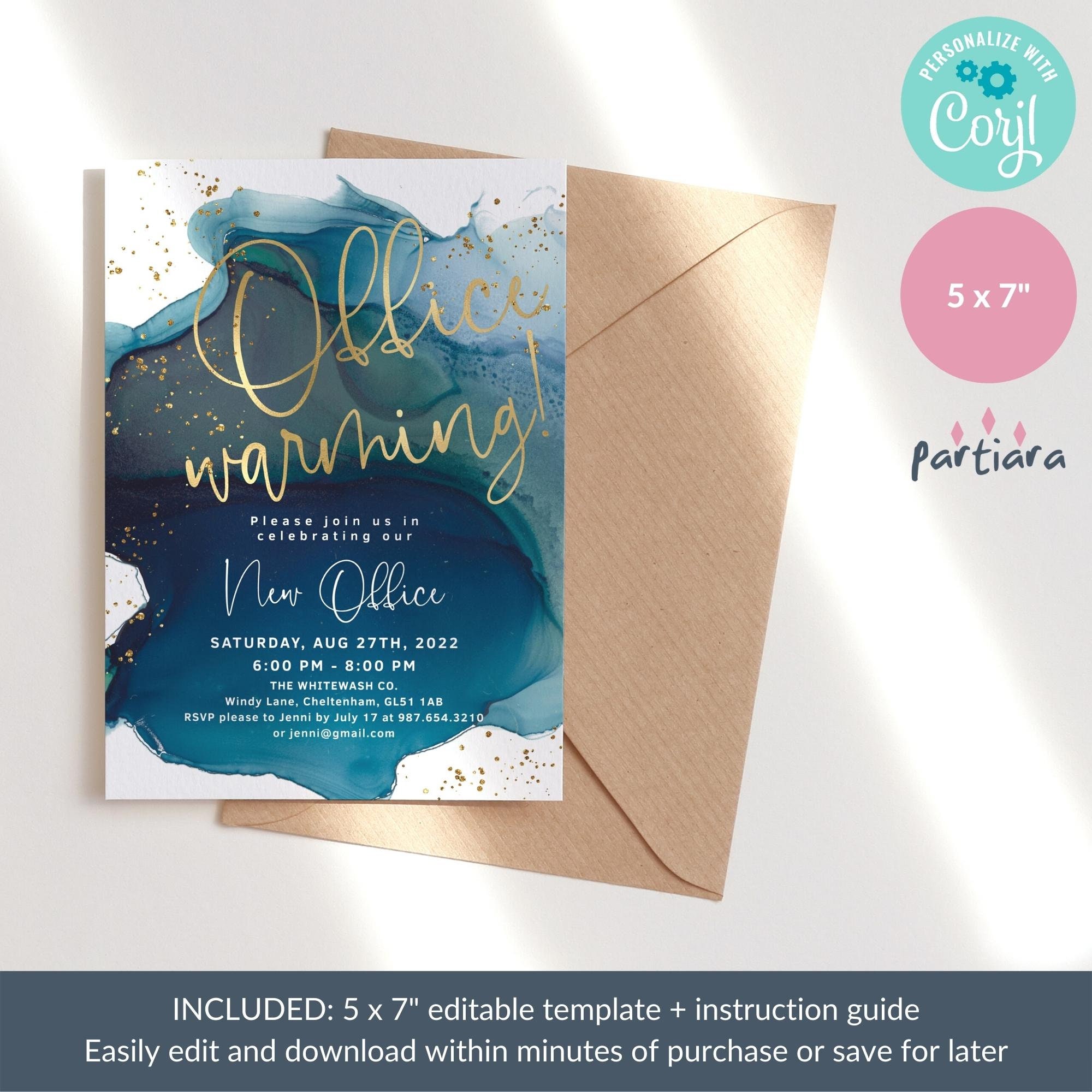 New Office Party Invitation Printable Teal Gold Business - Etsy