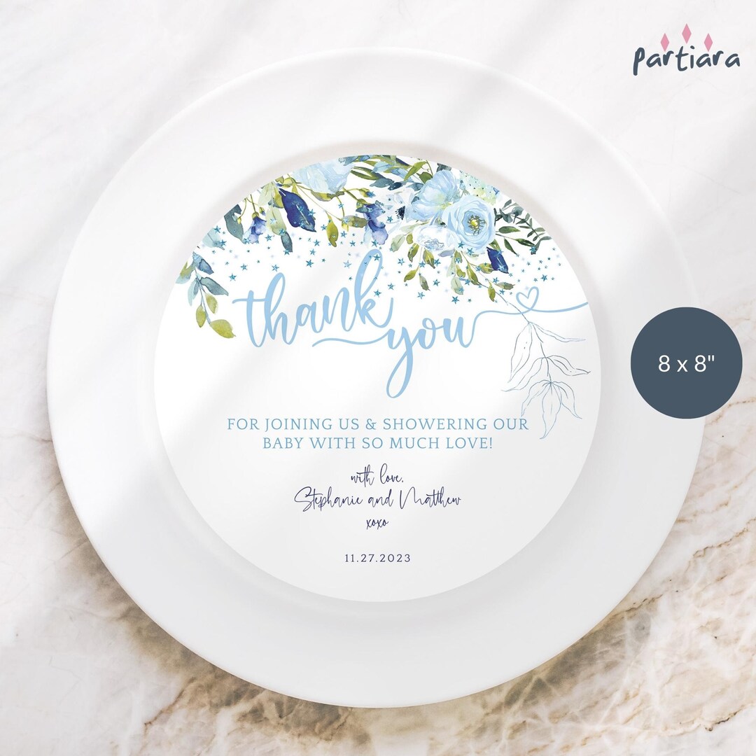 Editable Thank You Charger Baby Blue Floral Birthday Table Welcome ...