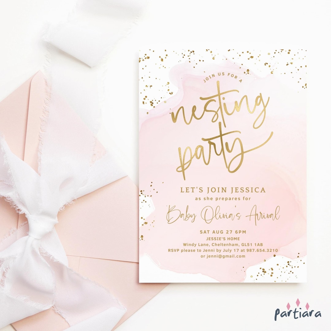 Baby Girl Nesting Party Invite Printable Baby Shower Invitations Pastel ...