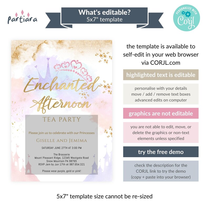 Enchanted Afternoon Tea Party Invitation Princess Template, Fairytale ...