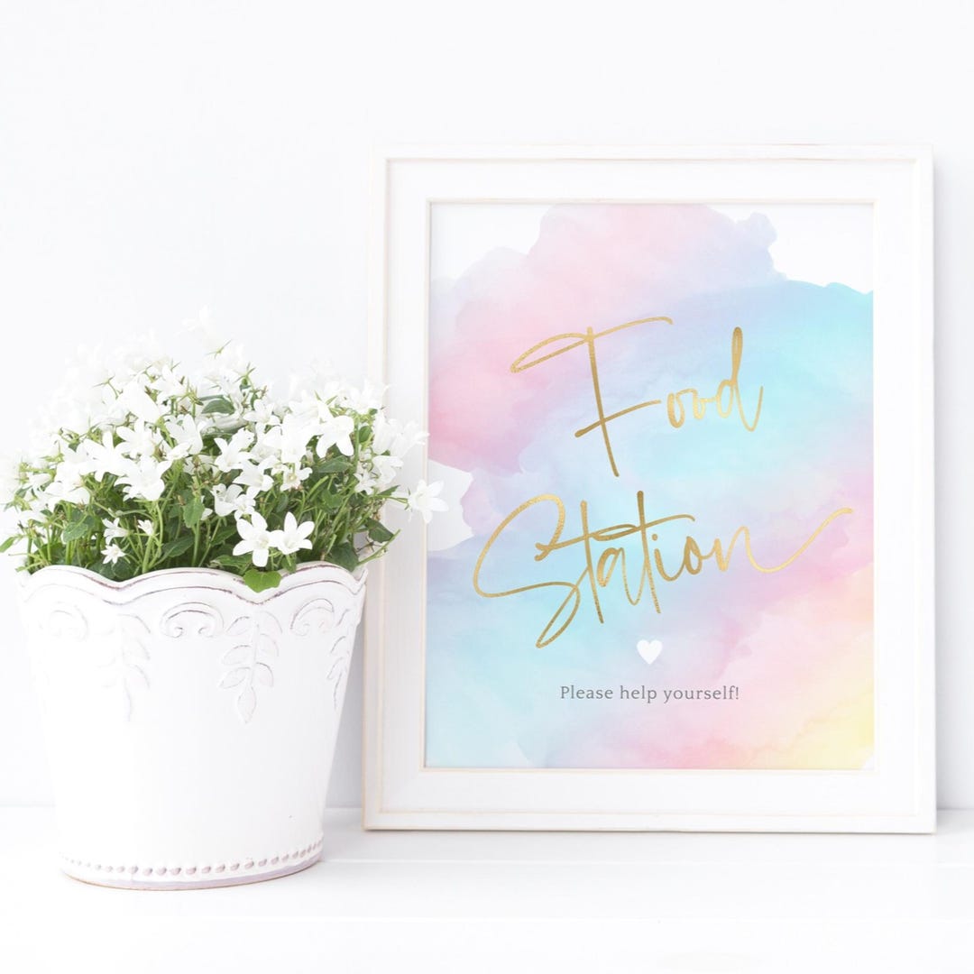 Rainbow Food Sign, Birthday Food Table Poster Printable, Pastel Unicorn ...