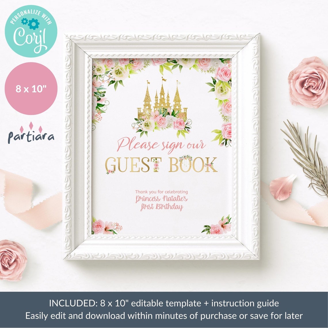 Princess Guest Book Sign, Castle Birthday Guestbook Table Poster Decor ...
