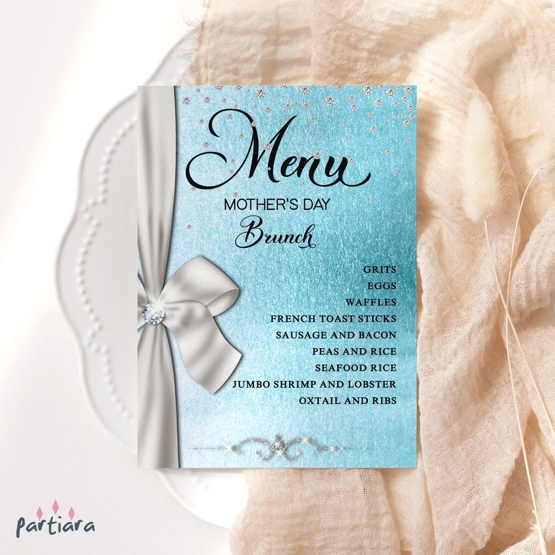 Ladies Menu Cards Mothers Day Brunch or Lunch Menus Turquoise Blue ...