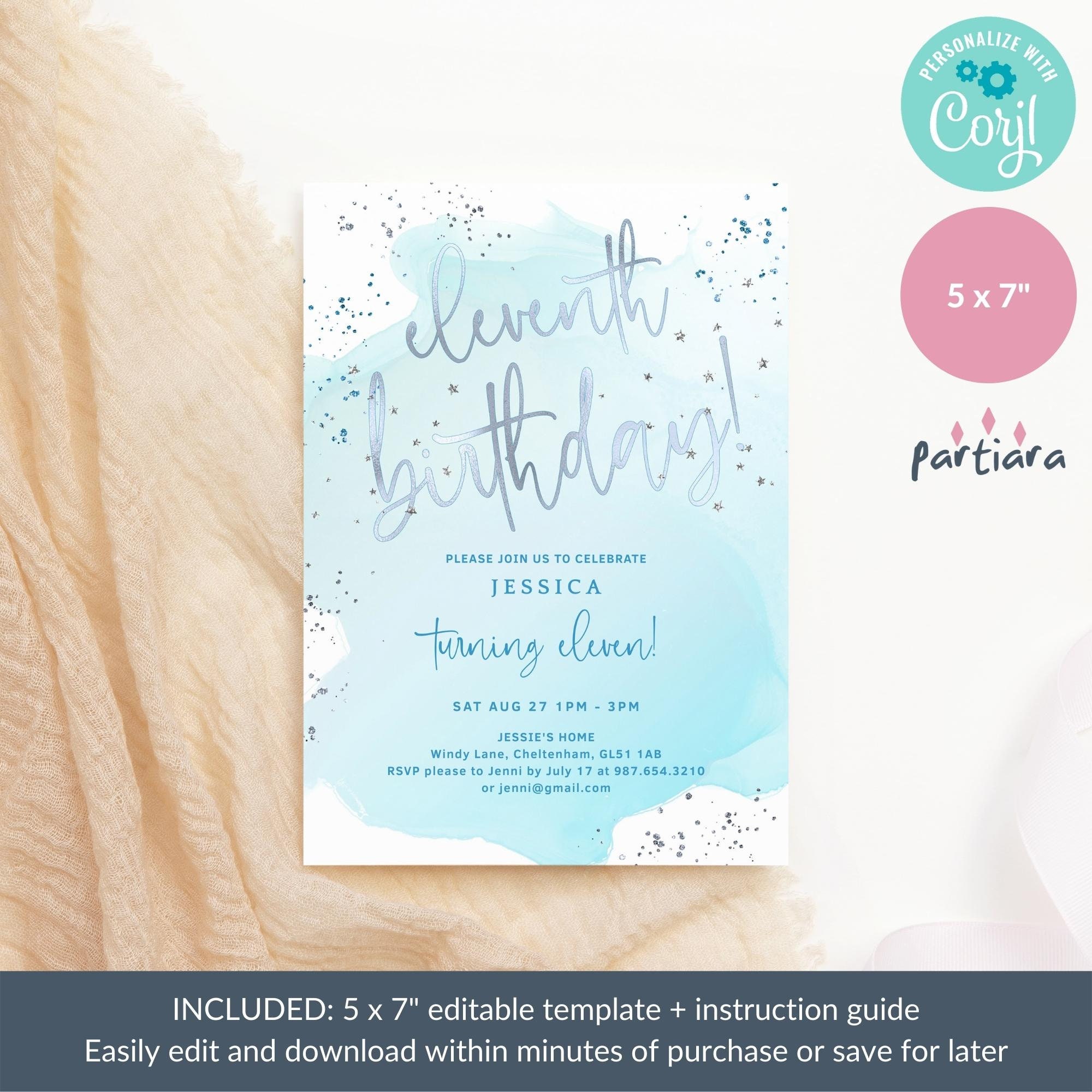 Editable 11th Birthday Invitation Girl Sleepover Pajama Party - Etsy