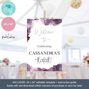 Editable Welcome Sign Ladies Burgundy Silver Dinner Party Welcome ...