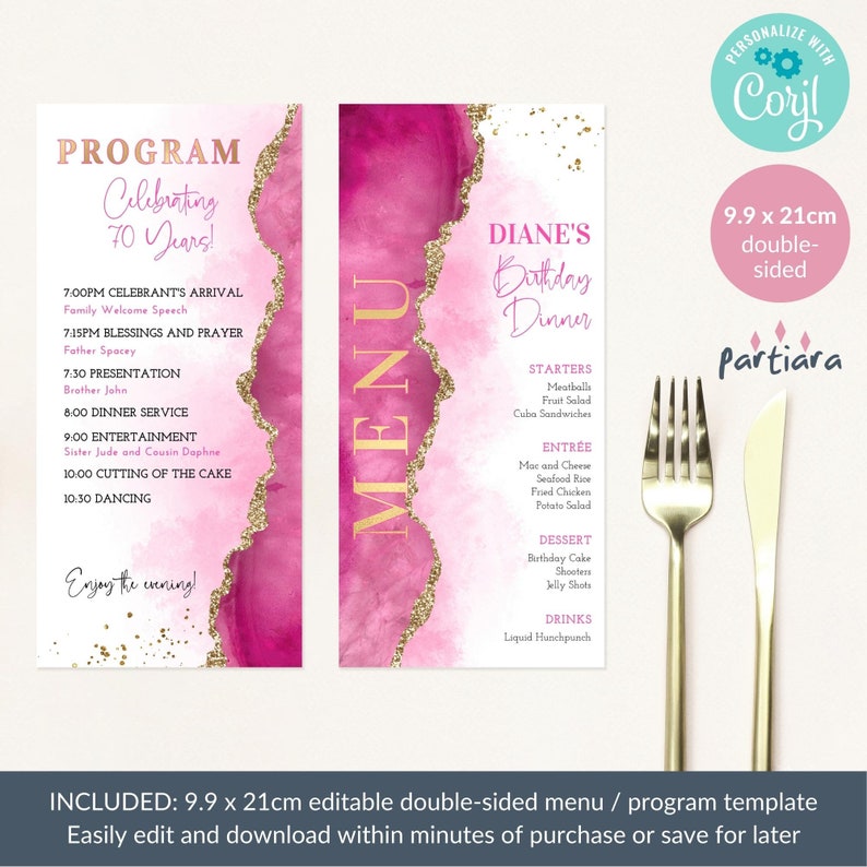 Editable Birthday Menu Program Template Ladies Dinner Party - Etsy UK