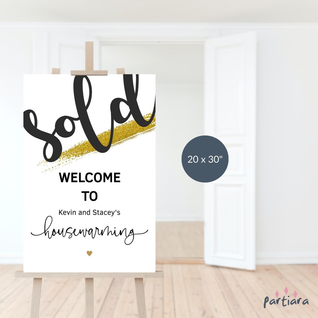 Housewarming Welcome Sign Editable Template Black and Gold New Home ...