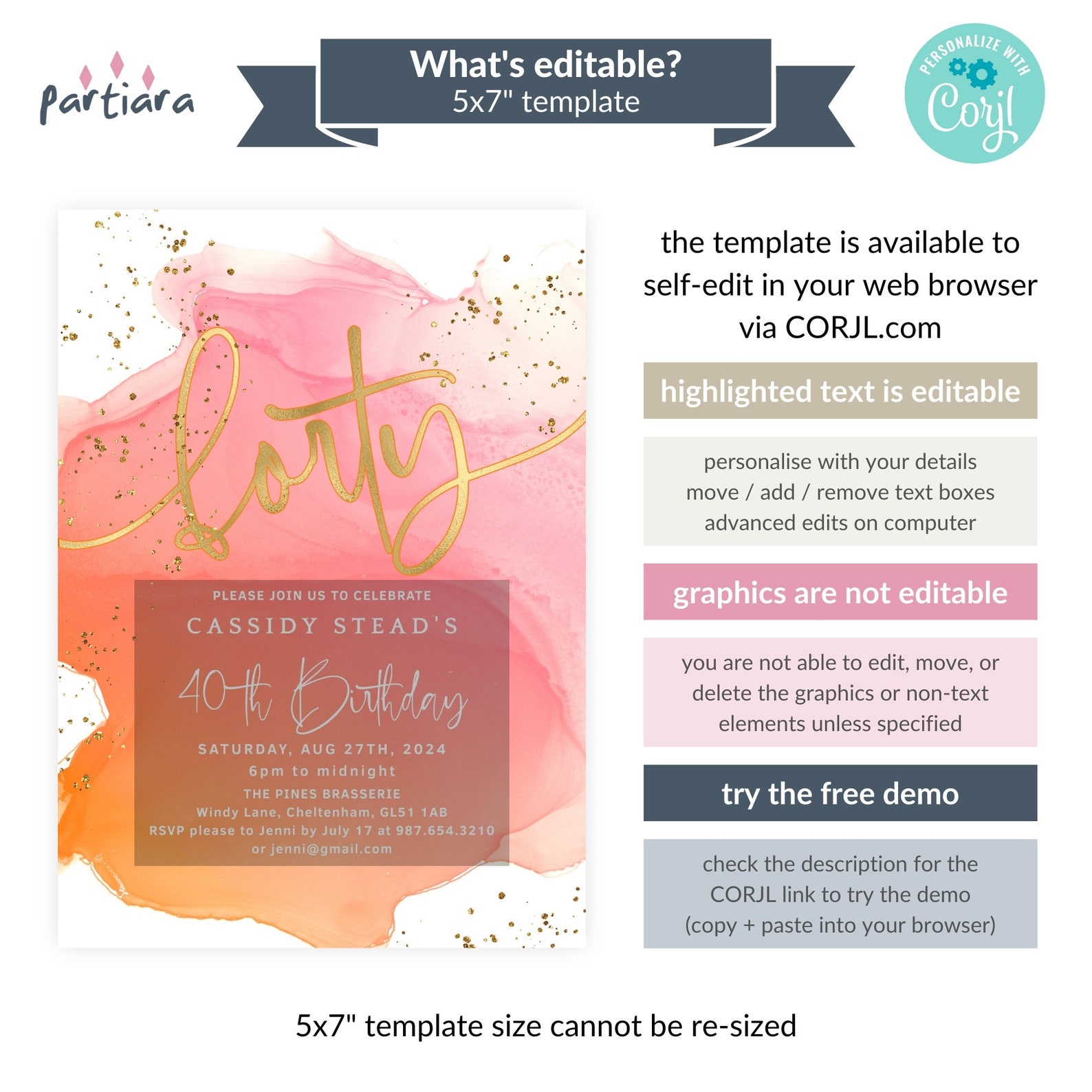 40th Birthday Invitation Template, Summer Sunset Cocktail Party Invites ...