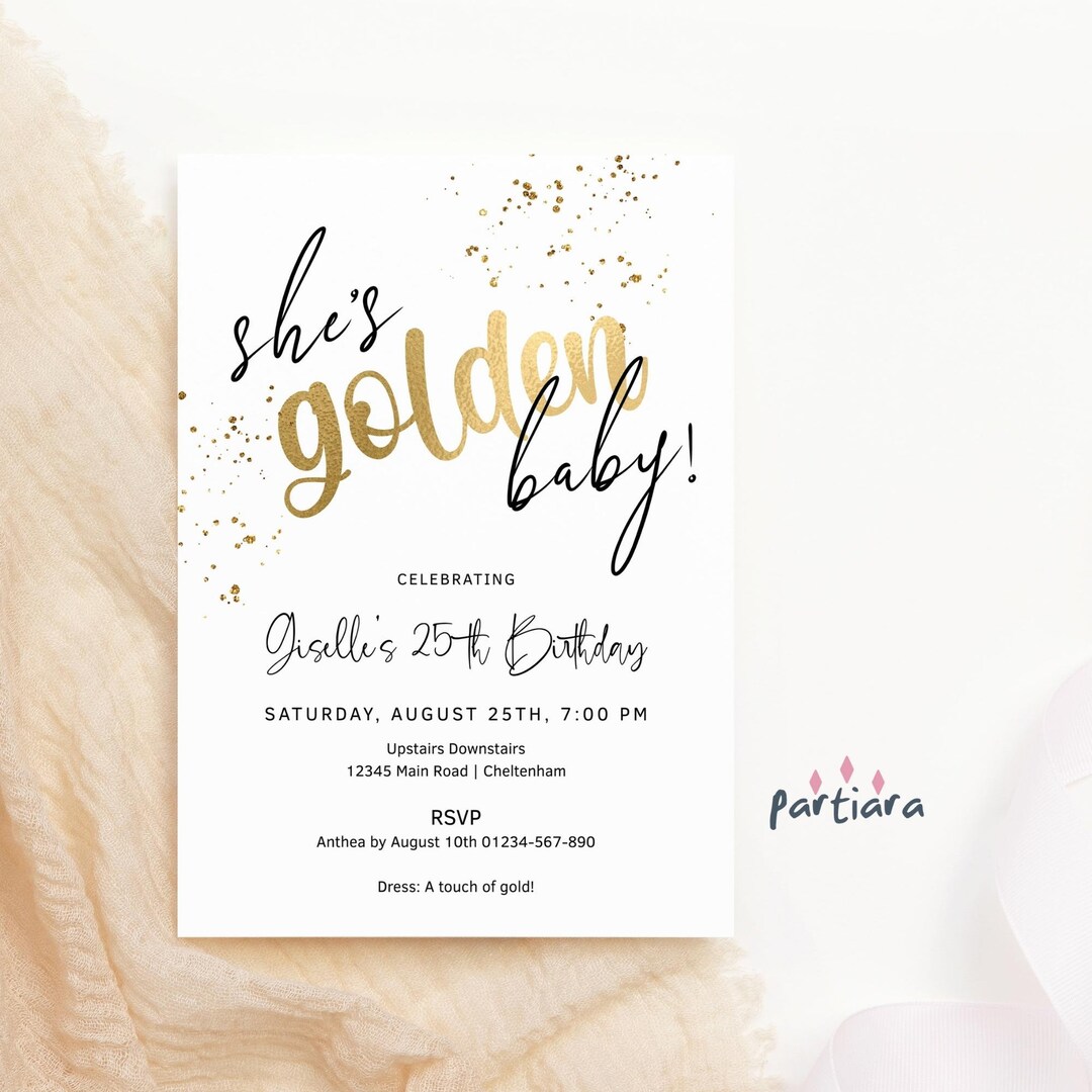 Golden Birthday Invitation Editable Black and Gold Lucky Party Invites ...