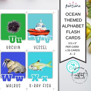 Ocean Themed Flash Cards, Animals, Objects,alphabet A to Z and Colors ...