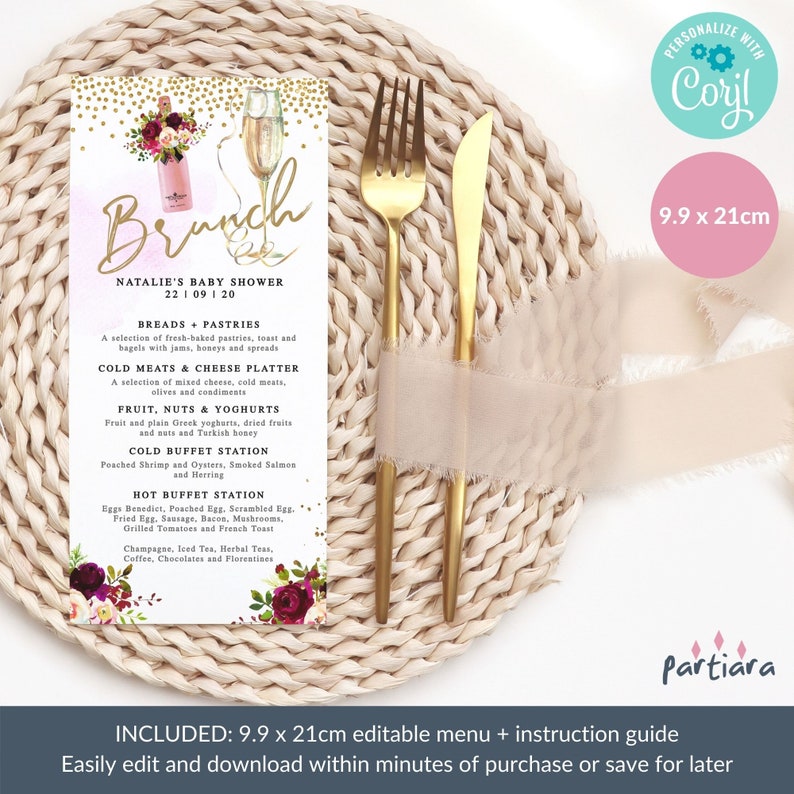 Editable Brunch Menu Template Printable Champagne Brunch - Etsy UK