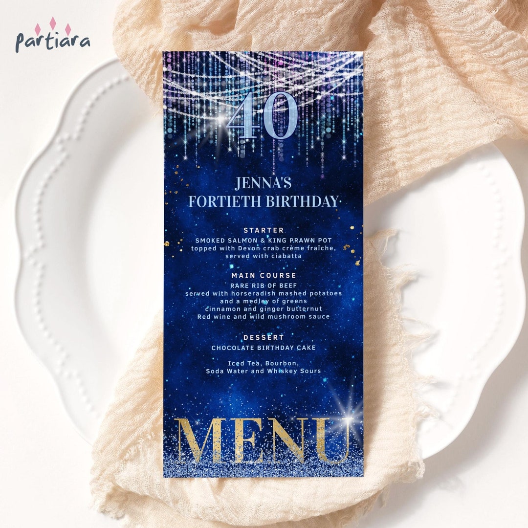 Royal Blue Menu Printable, Ladies 30th 40th 50th 60th Dinner Dance ...