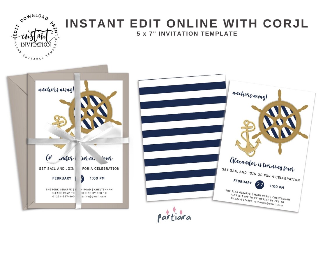 Editable Nautical Party Invitation Template Printable Boys | Etsy