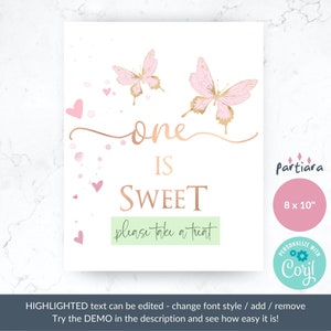 One is Sweet Sign Butterfly 1st Birthday Party Dessert Table Poster ...