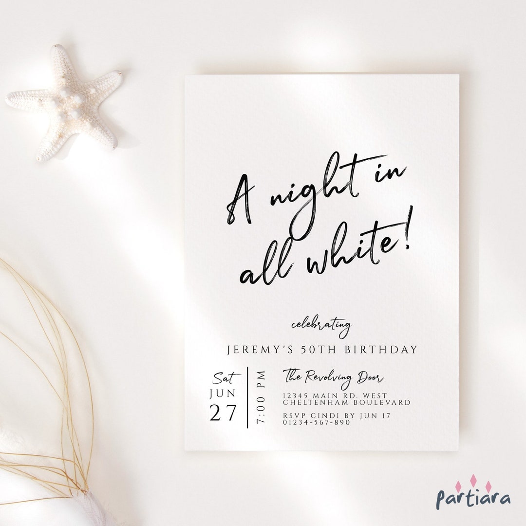 Elegant Night in All White Invite, Dinner Dance Party Invitations, Men ...