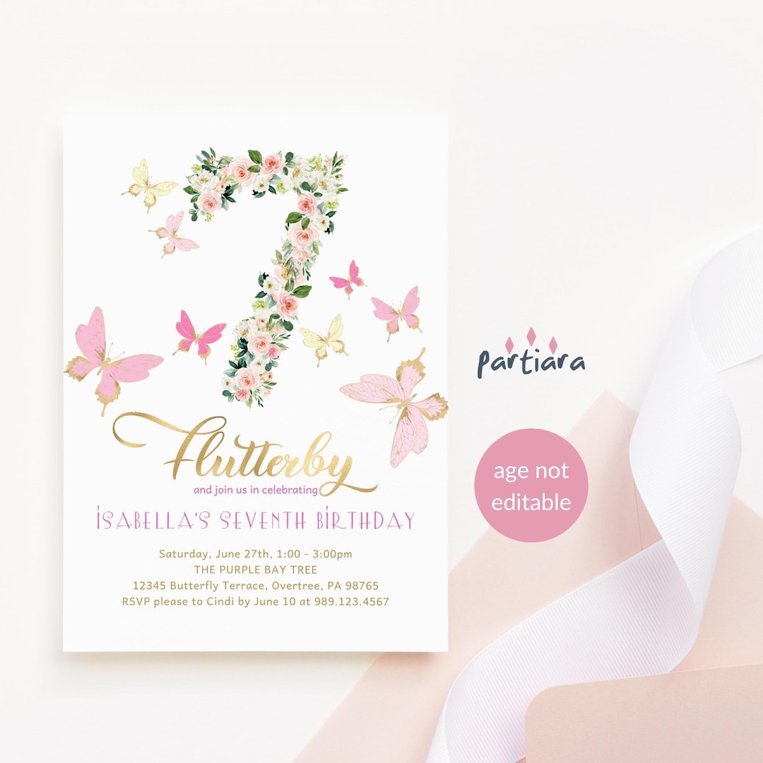 Butterfly Invitation 7th Birthday Printable, Girls Enchanted Garden ...