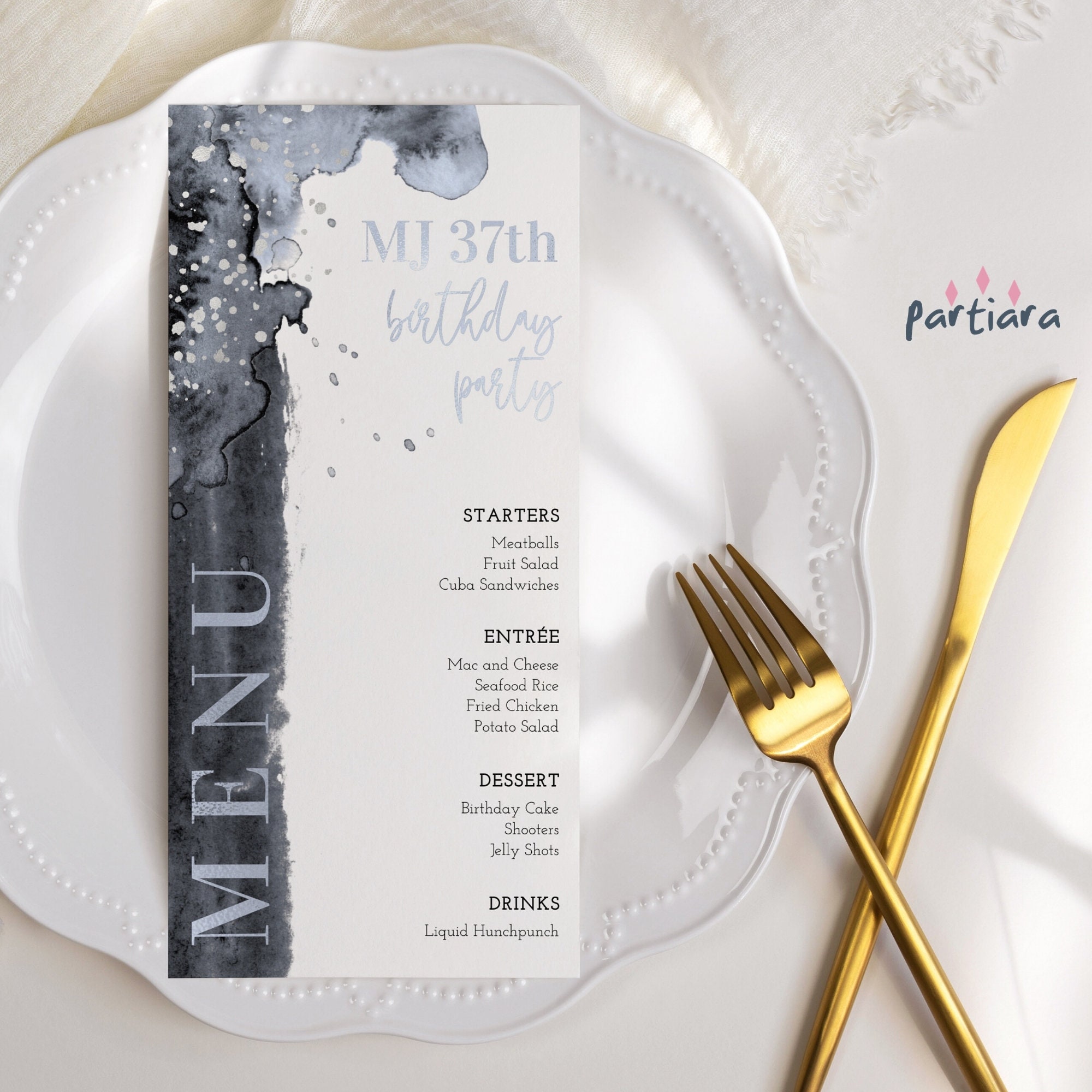 Editable Black Silver Menu Card Template New Year's Eve Dinner Drinks ...